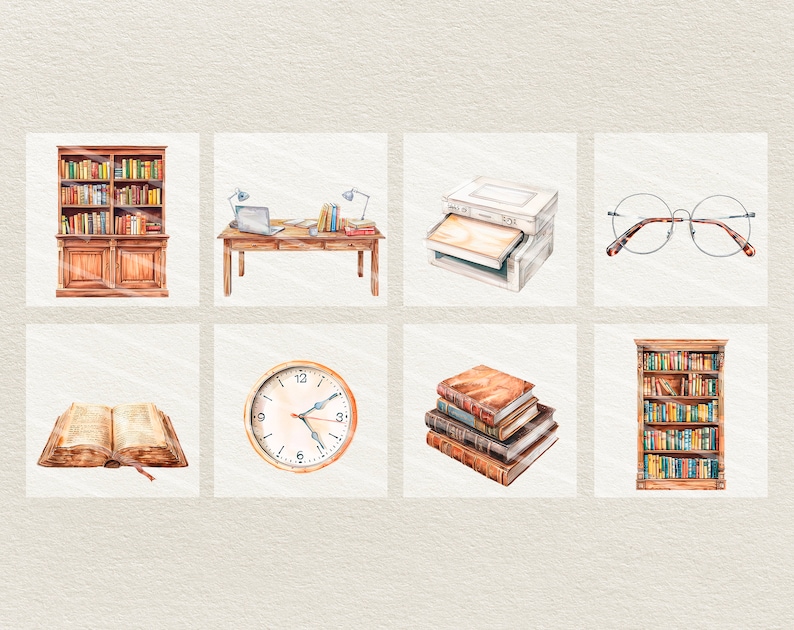 Watercolor Library Clipart - Digital Illustration Bookshelves - Old ...