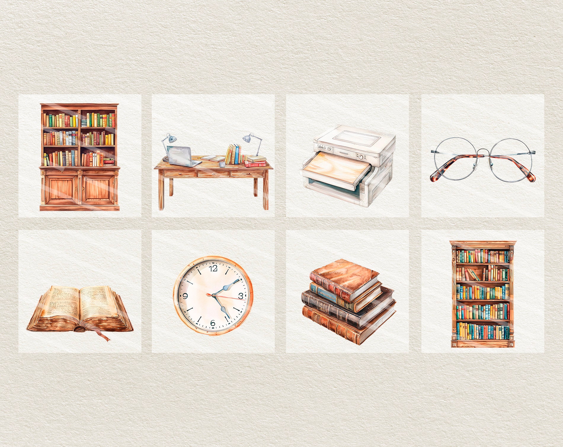 Watercolor Library Clipart - Digital Illustration Bookshelves - Old ...