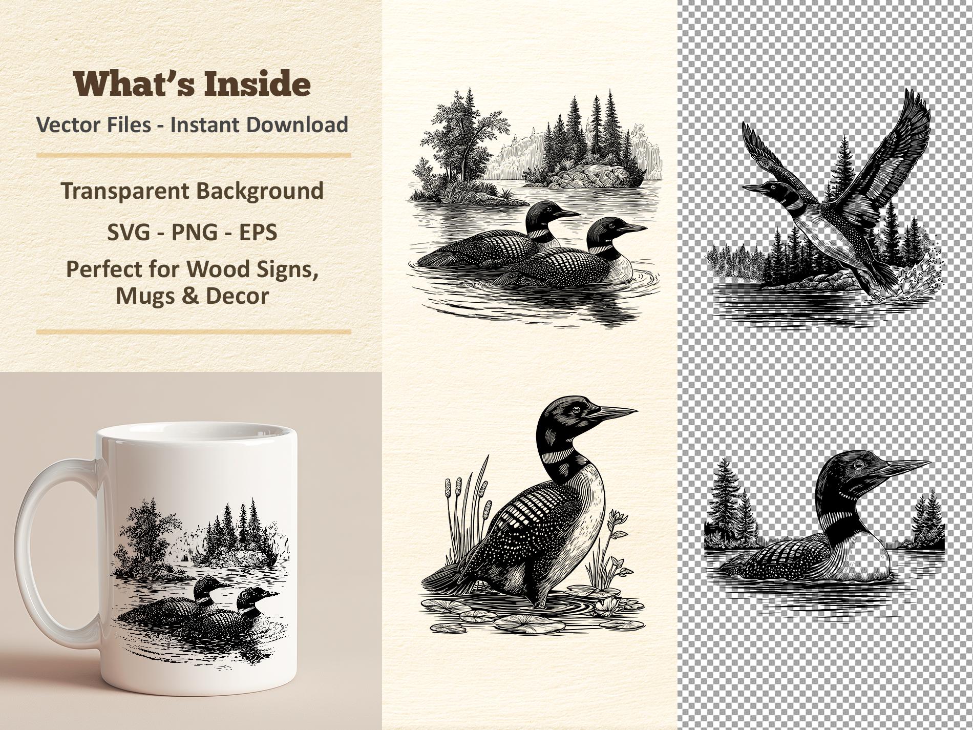 Loon Vector Illustration SVG – Common Loon Line Art PNG - Laser ...