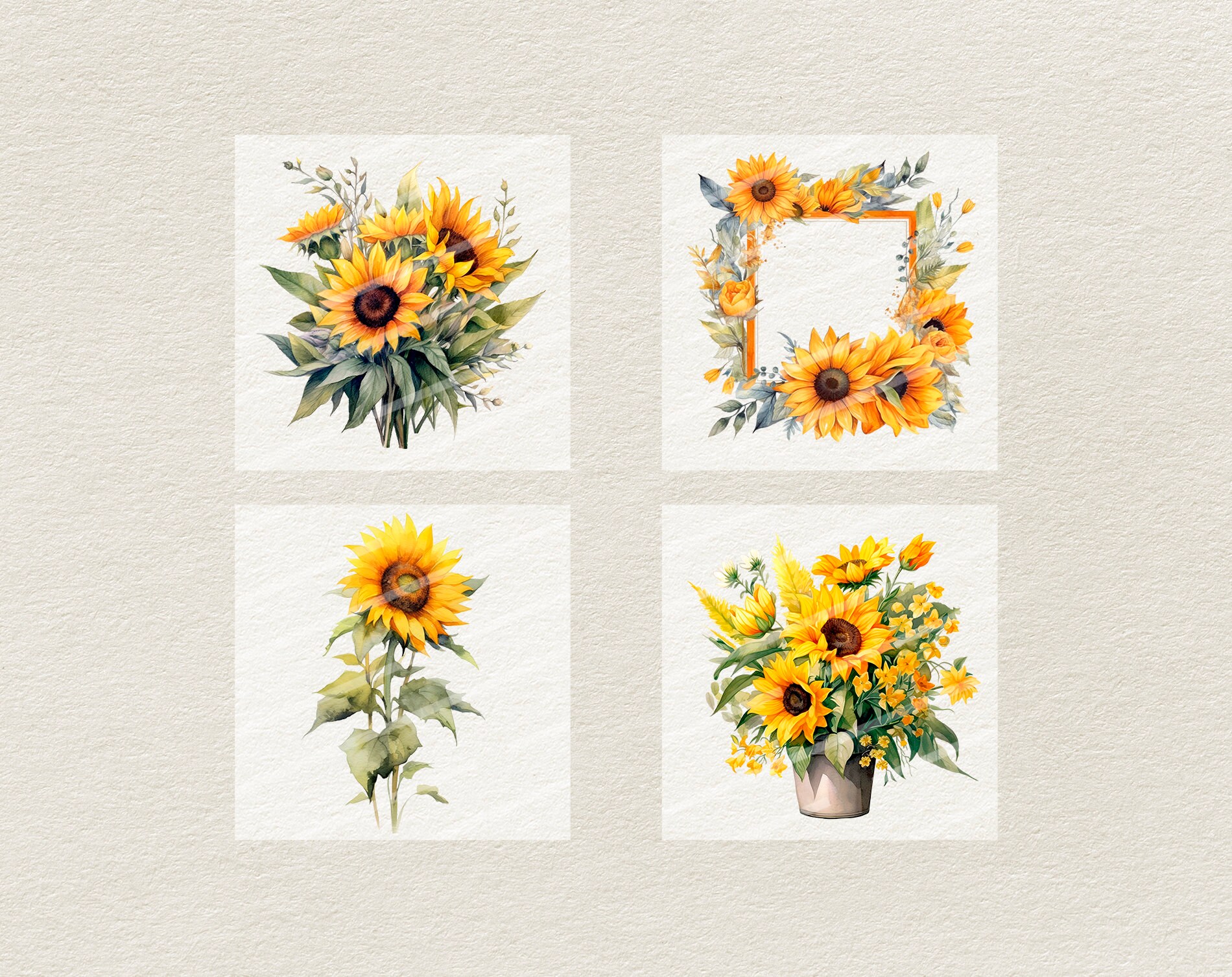 Watercolor Sunflowers Clipart - Spring Summer Flowers - Digital ...