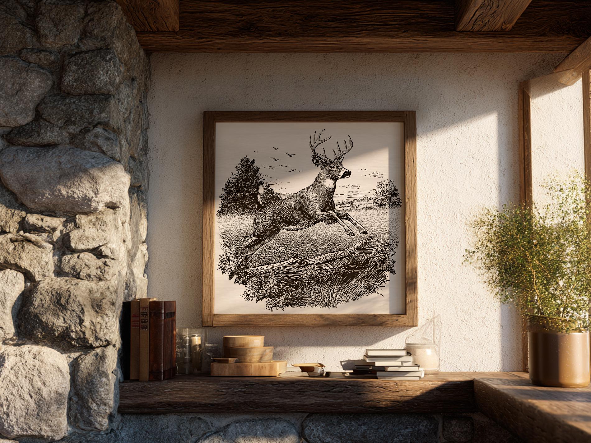 Deer Vector Illustration SVG – Woodland Buck Line Art PNG - Laser ...