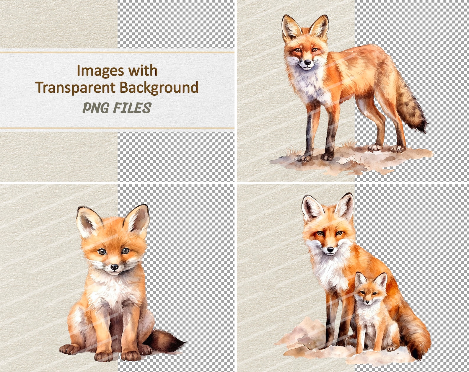 Watercolor Foxes Clipart - Digital Illustration - Baby Fox PNG ...