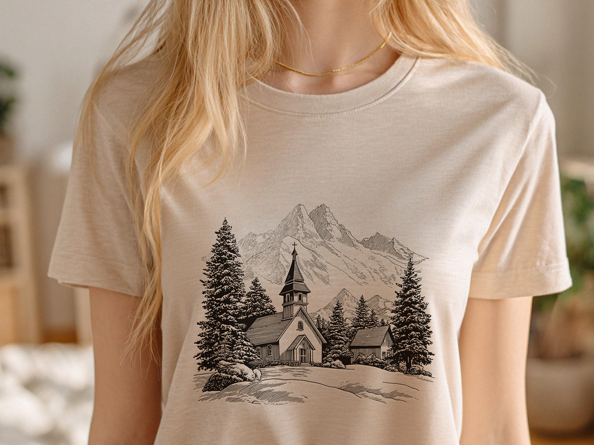 Church Vector Illustration SVG – Mountain Chapel Line Art PNG - Laser ...