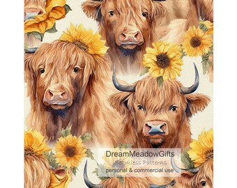 Highland Cow Seamless Pattern. Digital Download Only. Png File - Etsy