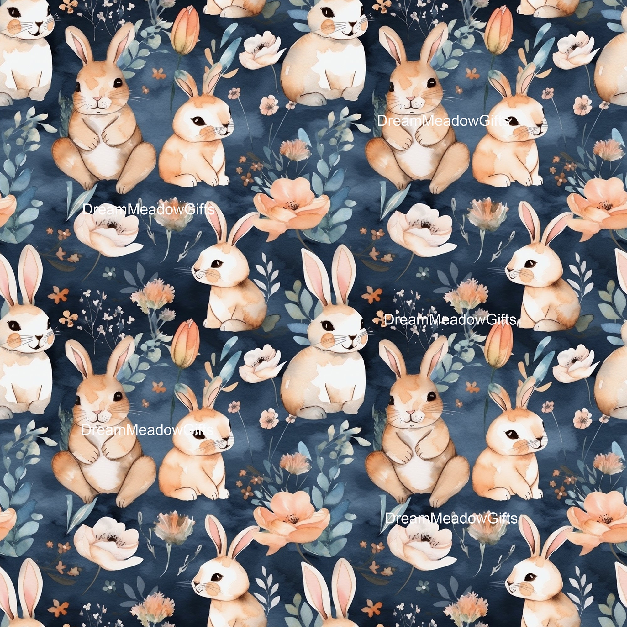 Watercolor Rabbit Seamless Pattern, Floral Bunnies Pattern for ...