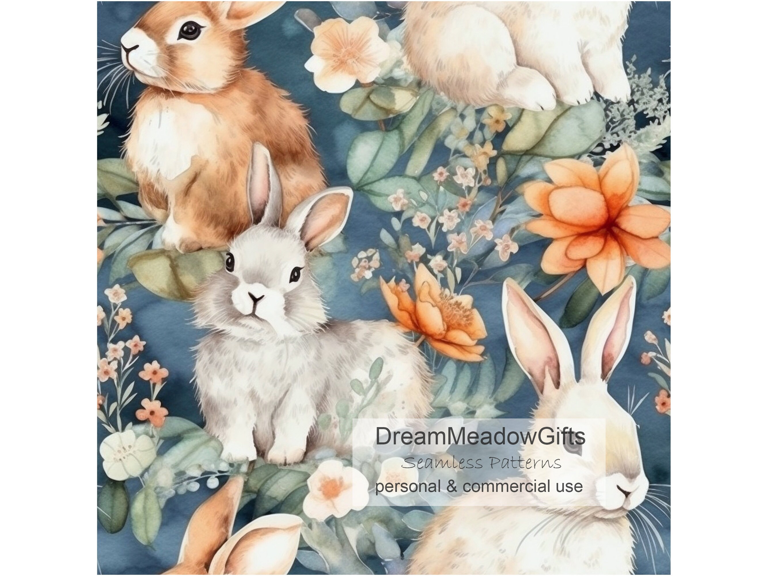 Floral Bunny Seamless Pattern, Bunnies and Flowers Pattern for ...