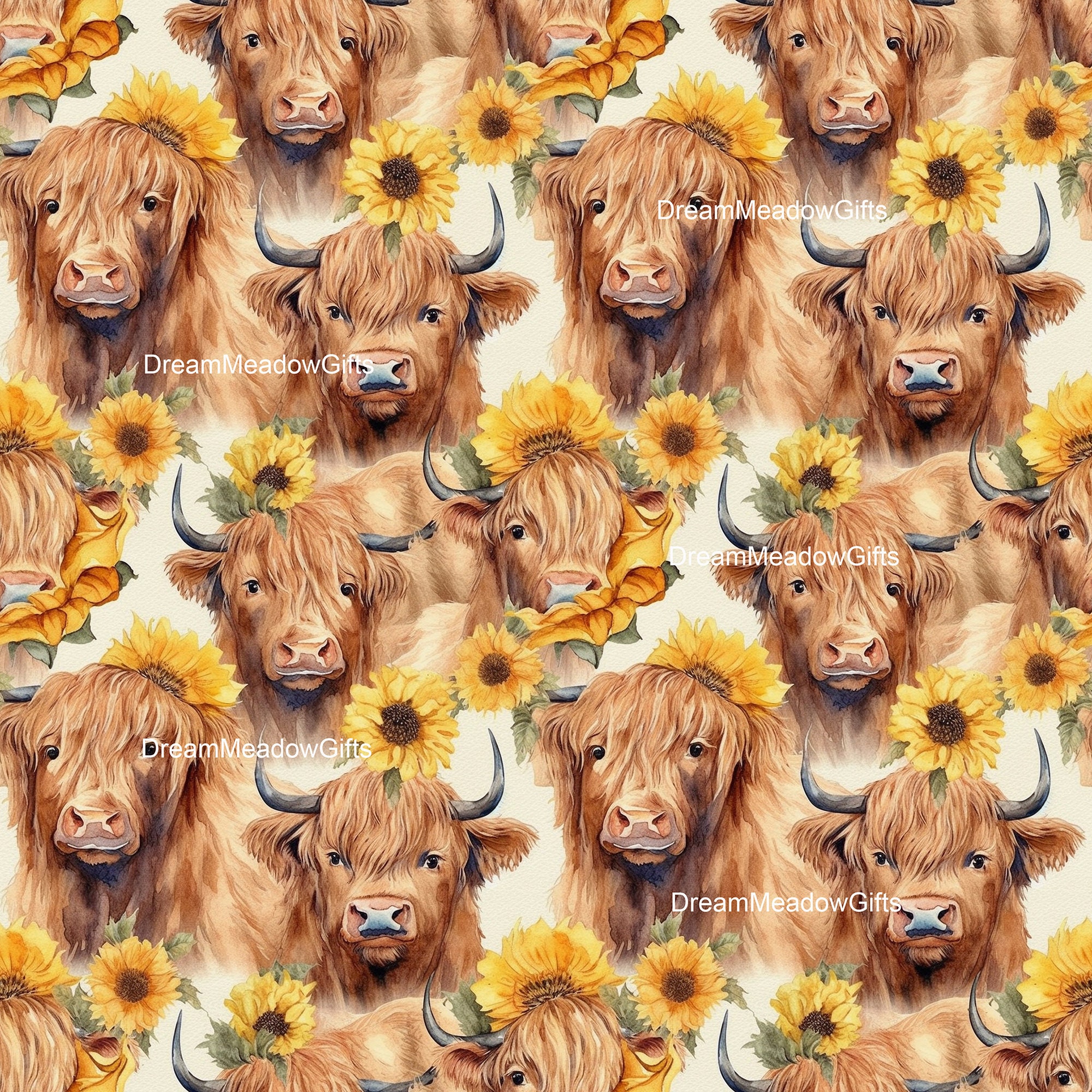 Highland Cow Seamless Pattern, Sunflowers and Highland Cows Seamless ...