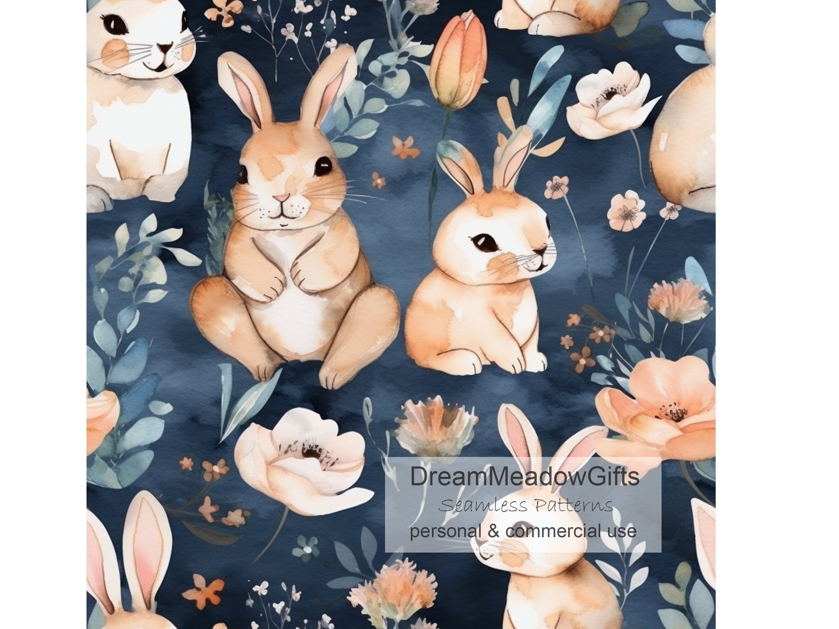 Watercolor Rabbit Seamless Pattern, Floral Bunnies Pattern for ...