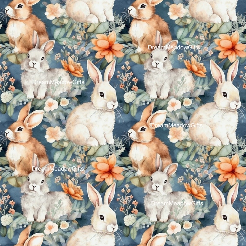 Floral Bunny Seamless Pattern, Bunnies and Flowers Pattern for ...