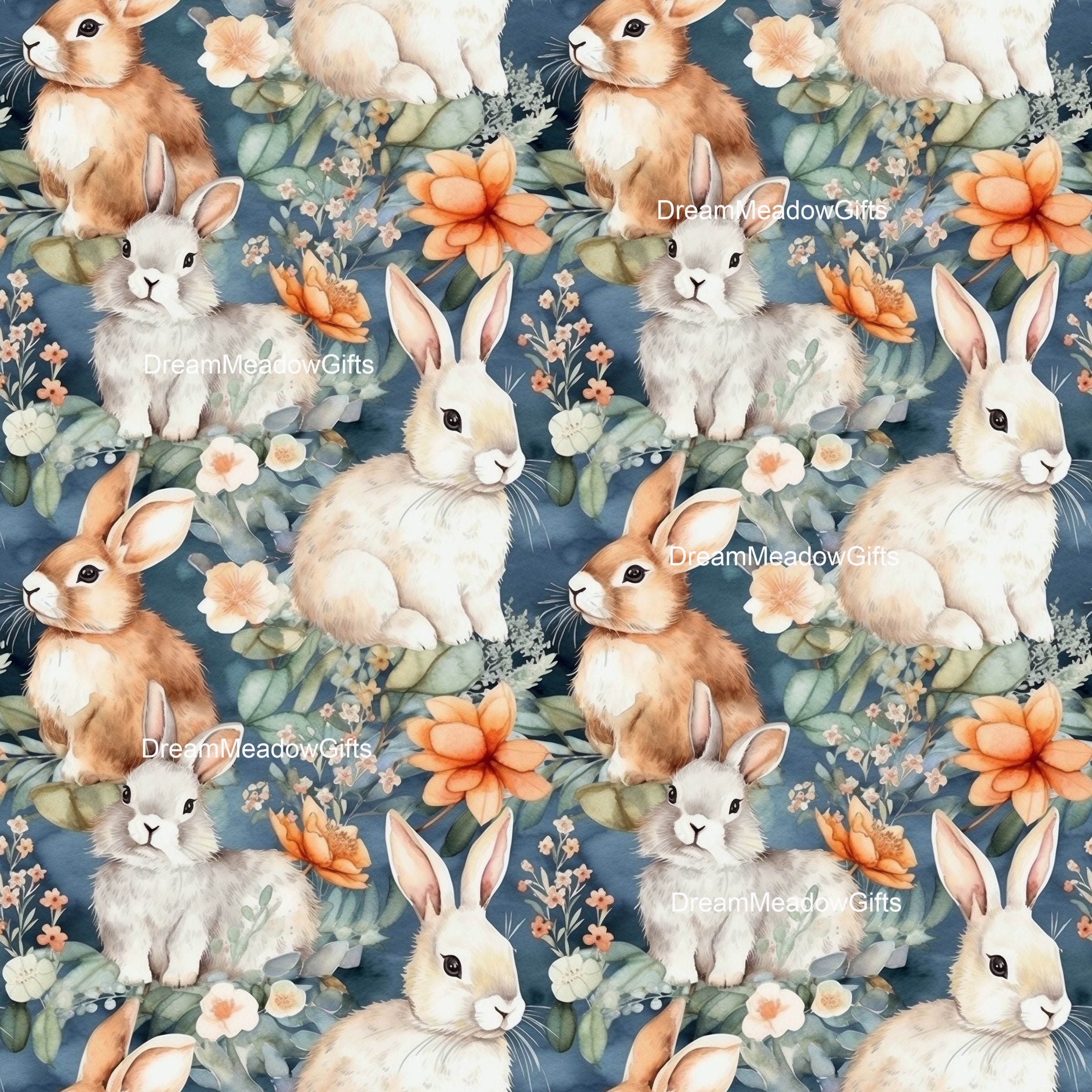 Floral Bunny Seamless Pattern, Bunnies and Flowers Pattern for ...