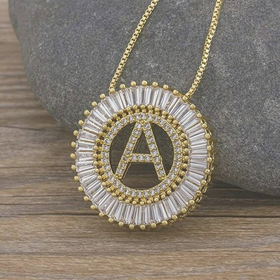 Alphabet Necklace Alphabet Pendant Necklaces Initial CZ | Etsy