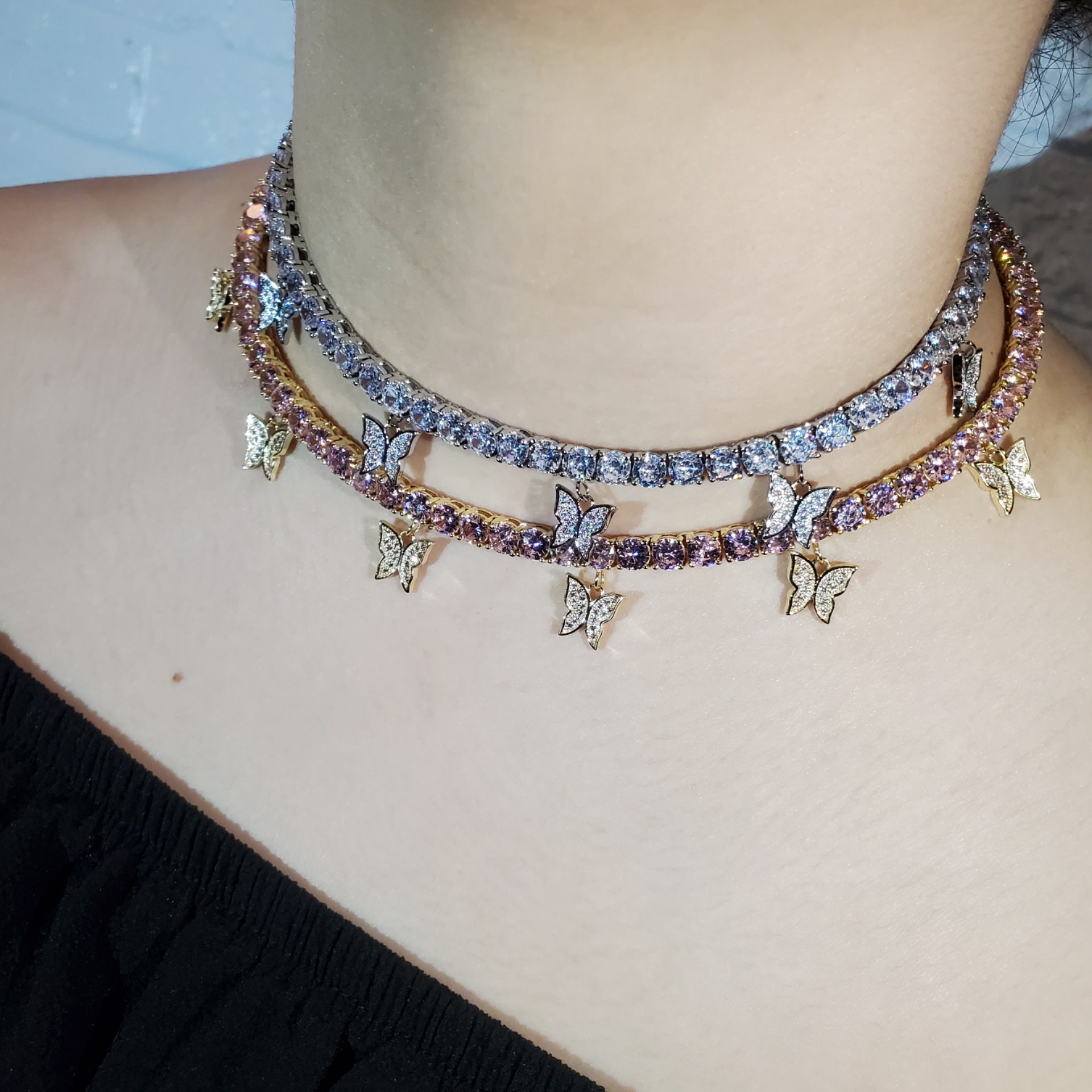 Butterfly Tennis Choker CZ Tennis Butterfly Necklace Bling Iced tennis Butterfly Luxurious Necklace Trendy Fashionable