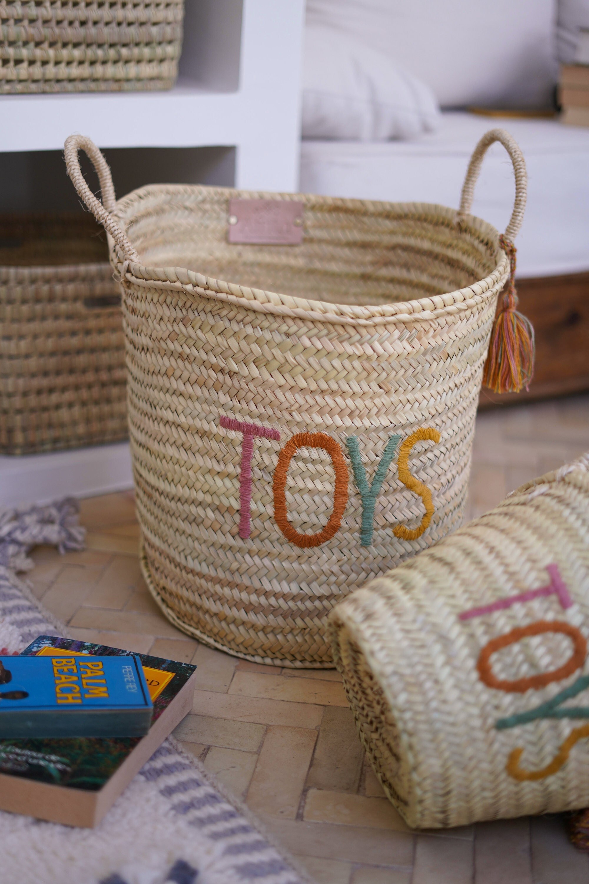 Toys Storage Basket Kids Basket Wicker Nursery Storage Basket Moroccan Basket Palm Leaf Basket Handmade Basket Etsy Canada