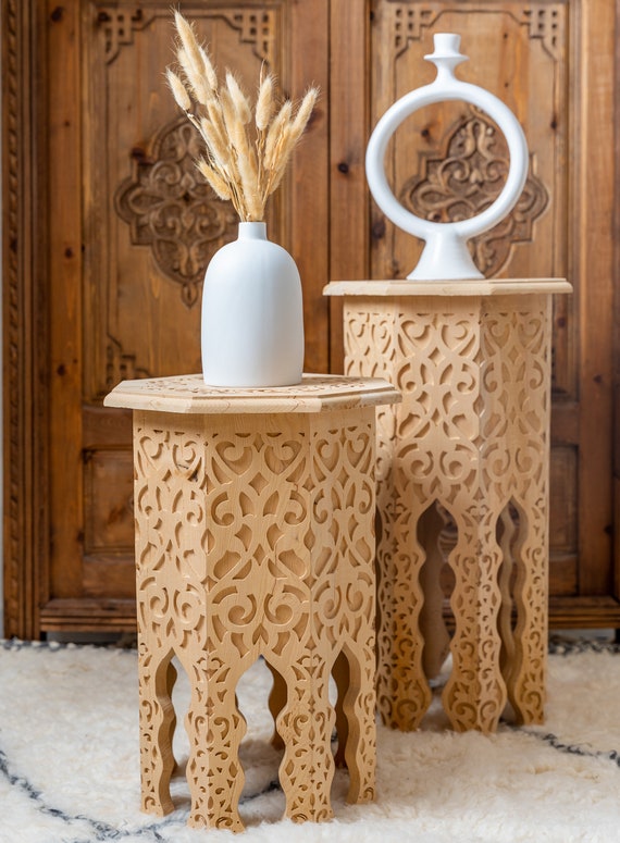 Moroccan Wood Table Wood Side Tables Handmade Wood Table Wooden Side Table for Living Room Round Side Table Wood Home Decor Etsy UK