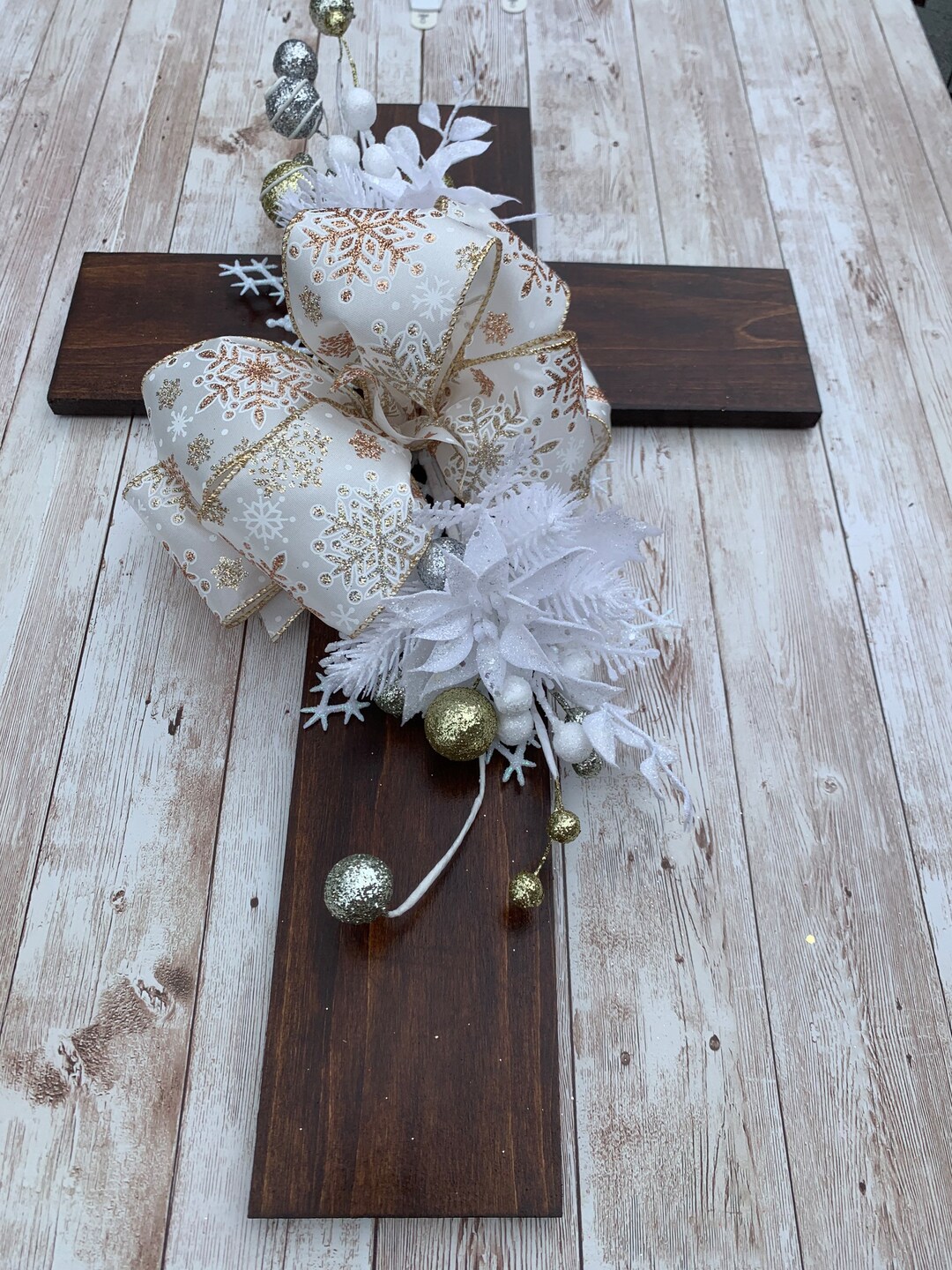 Cemetery Wood Cross. Stained and Sealed Wood With Christmas Floral ...