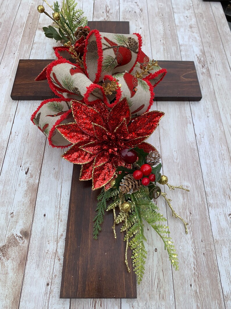 Cemetery Wood Cross. Stained and Sealed Wood With Christmas Floral ...