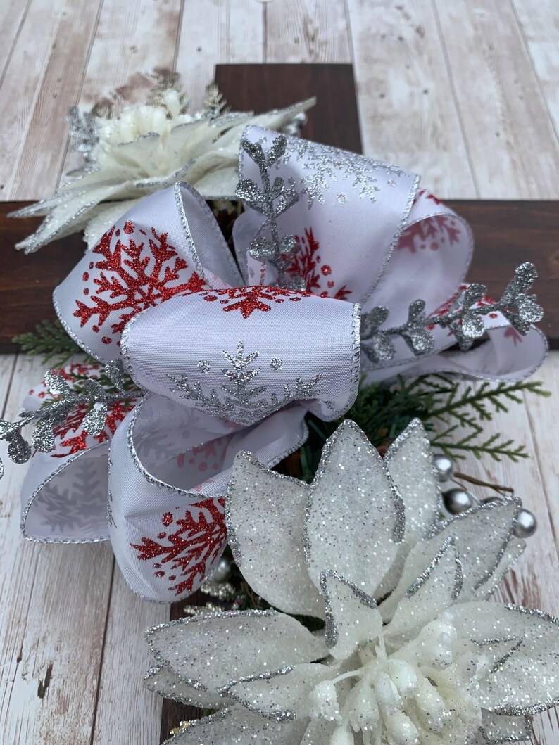 Cemetery Wood Cross. Stained and Sealed Wood With Christmas Floral ...