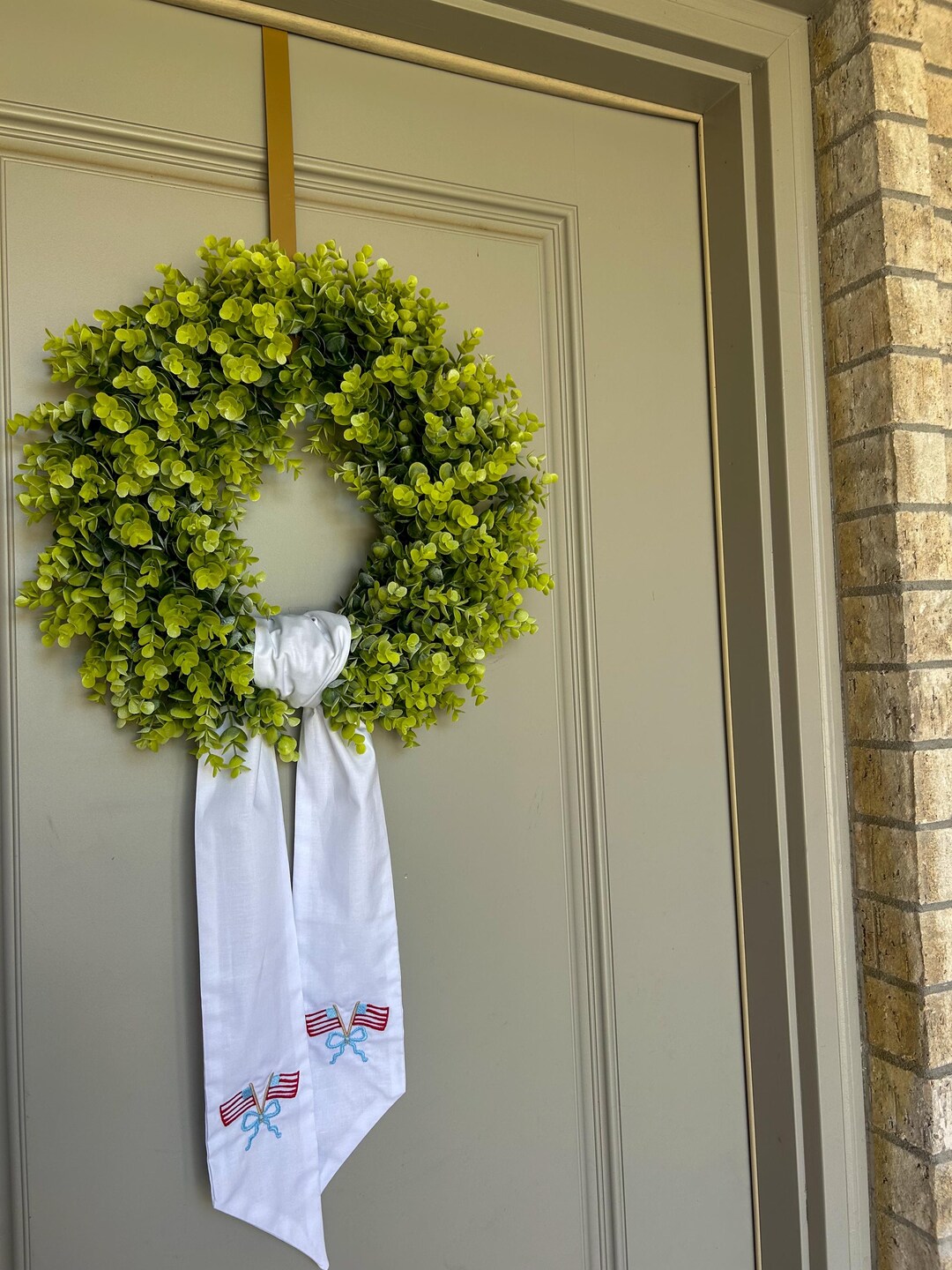 Embroidered American Flag Wreath Sash: Patriotic Door Decor - Etsy