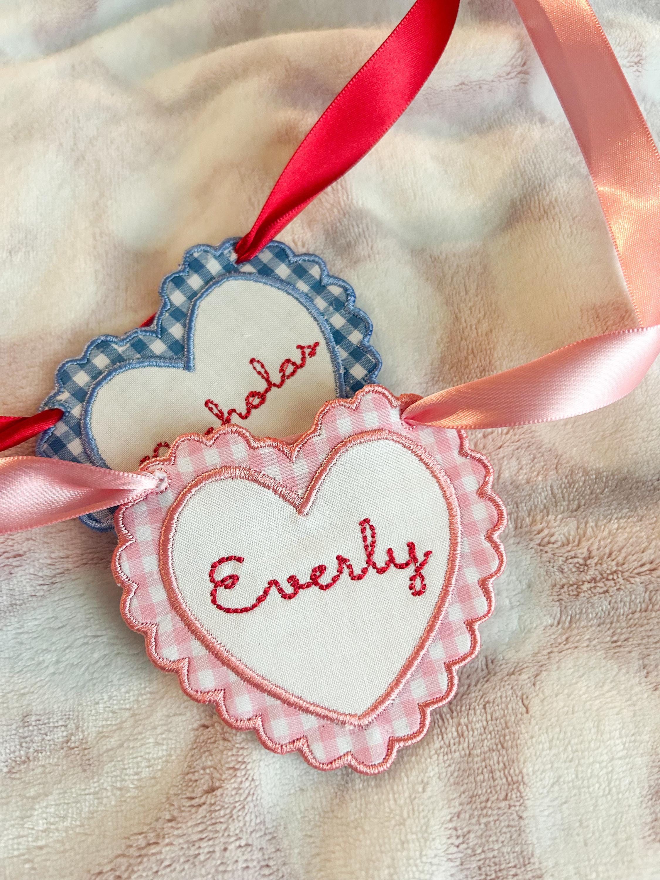 Personalized Valentine Basket Tags | Embroidered Heart Name Tags ...