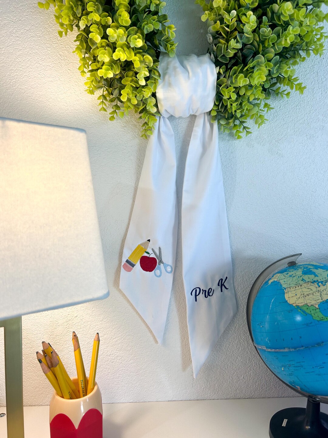 Embroidered Teacher Wreath Sash: Personalized Classroom Door Hanger - Etsy