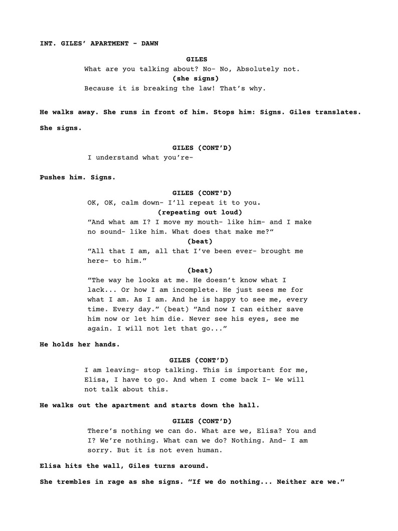 Shape of Water Script Print: Sally Hawkins Scene, Minimalist Movie ...