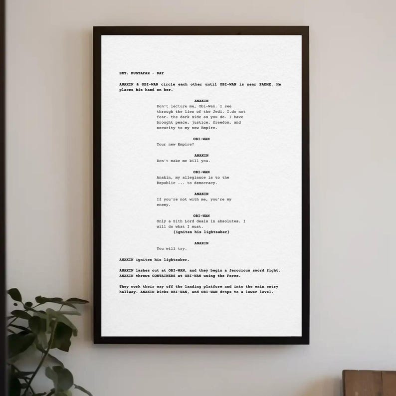Revenge of the Sith Script Digital Print | Star Wars Scene Movie Poster ...