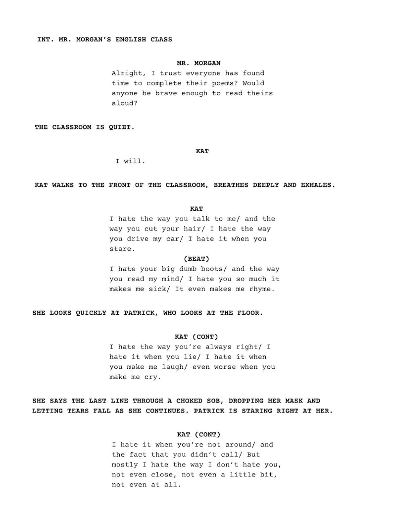 10 Things I Hate About You Film Script Poster | Poem Scene (digital ...