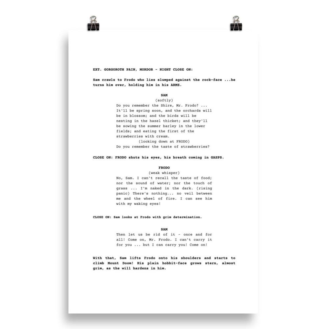 Lord of the Rings Script Poster: Return of the King, Frodo & Sam ...