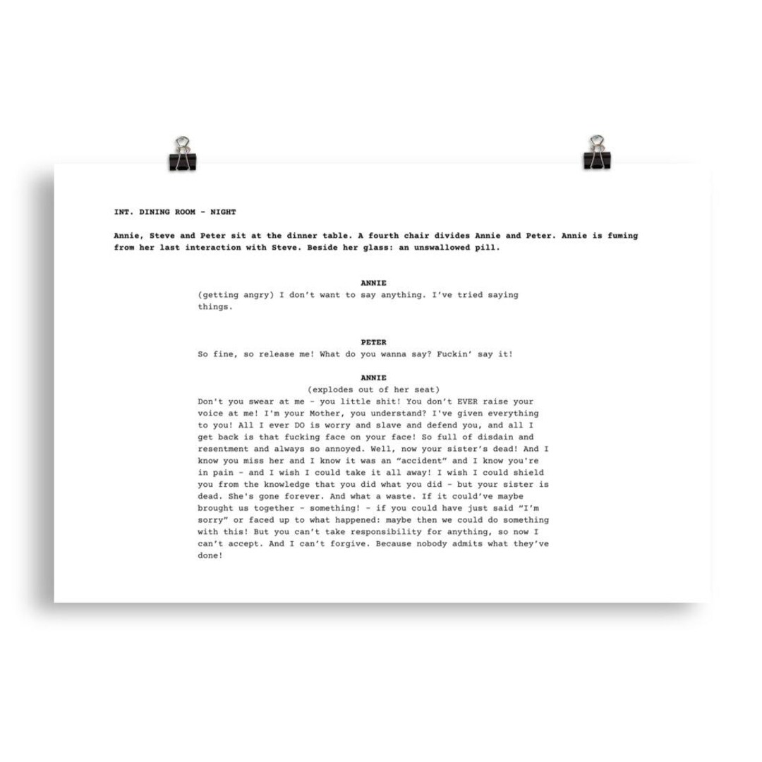 Hereditary Movie Script Print: Dinner Table Scene Poster - Etsy UK