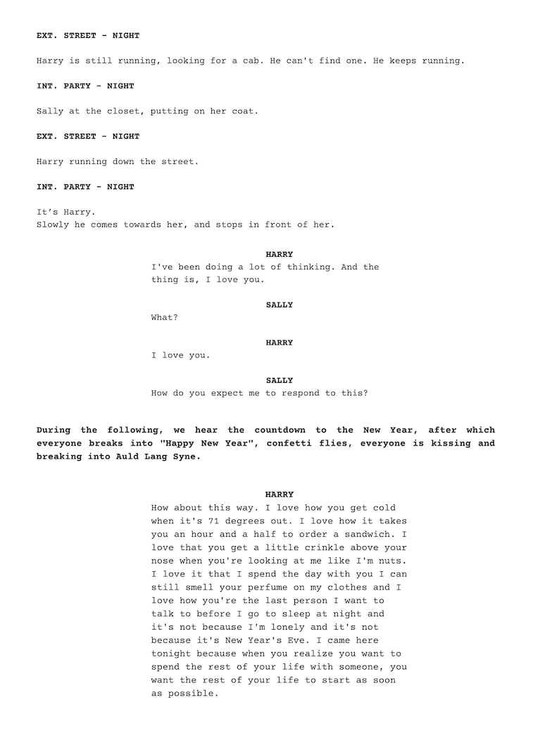 When Harry Met Sally Script Digital Print | New Year’s Eve Scene Movie Poster | Nora Ephron ...