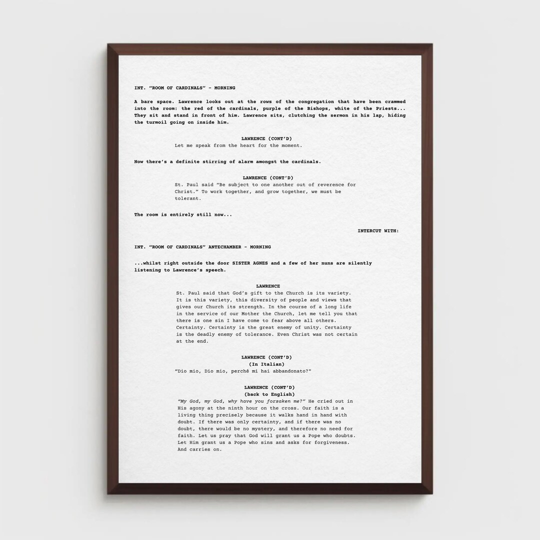 Conclave Film Script Digital Print | Speech Scene Movie Poster | Ralph Fiennes Screenplay Wall ...
