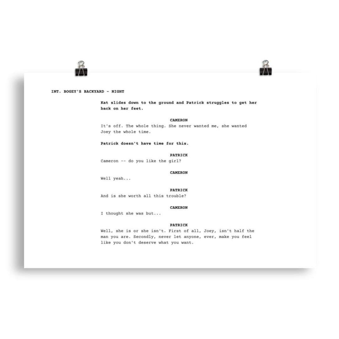 10 Things I Hate About You Film Script Poster | Movie Screenplay Print ...