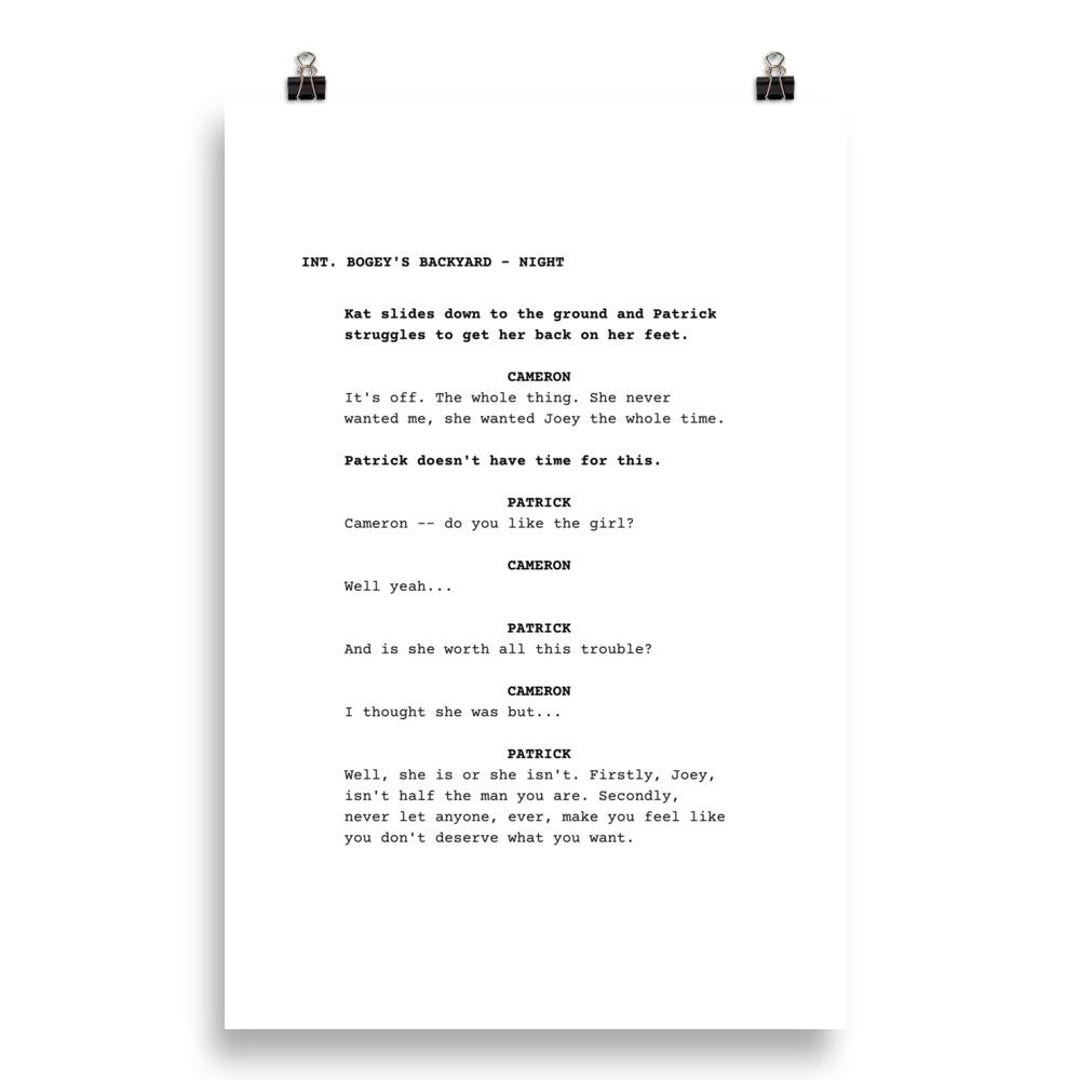 10 Things I Hate About You Script Poster | Rom Com Wall Art - Etsy