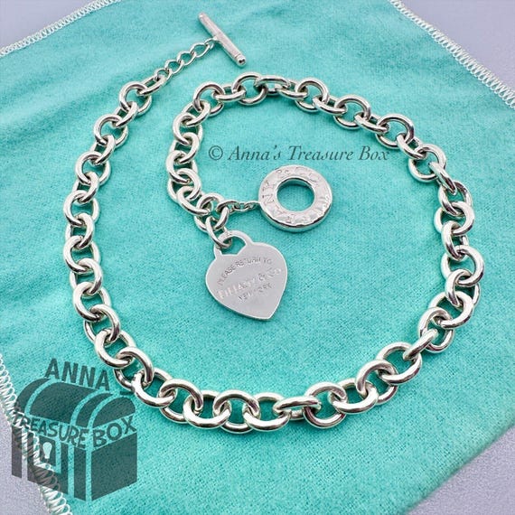 Return to Tiffany Co. 925 Silver Toggle RTT Heart Tag 16.5 Necklace pouch Etsy