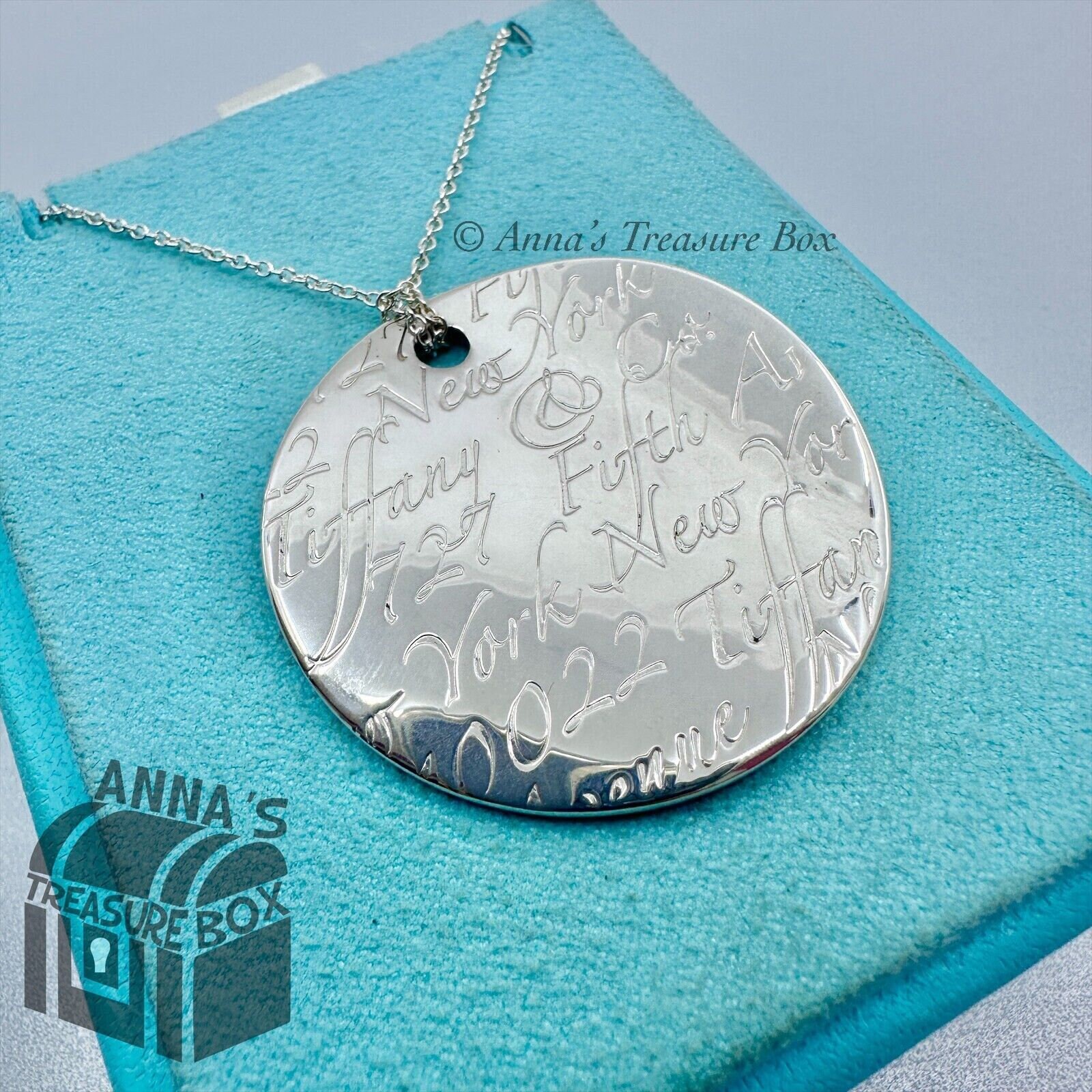 Tiffany & Co. 925 Silver LARGE 41mm Notes Script Pendant 19 Necklace ...