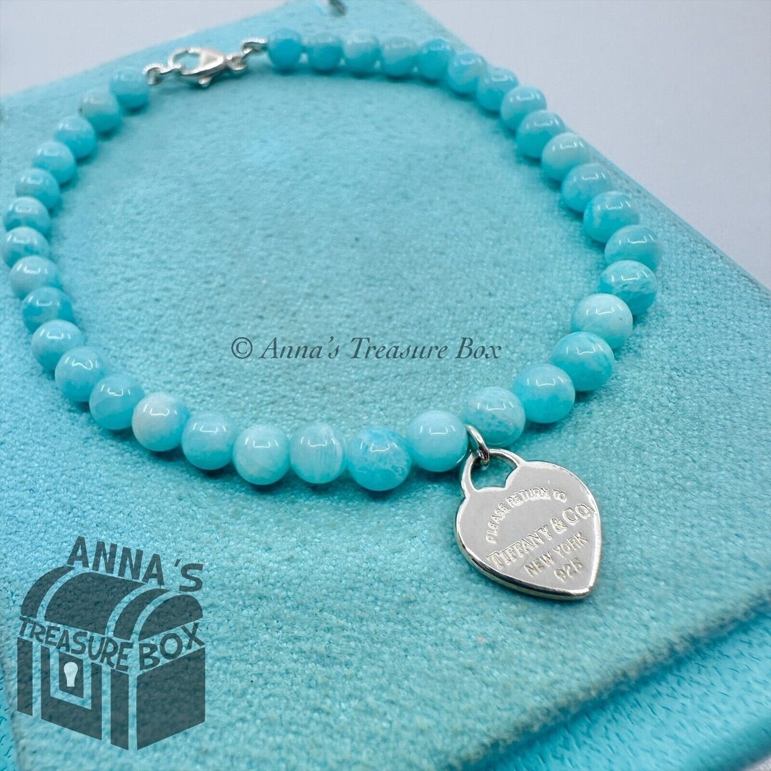 Tiffany & Co. 925 Silver Mini RTT Heart 4mm Amazonite 7 Bracelet box - Etsy