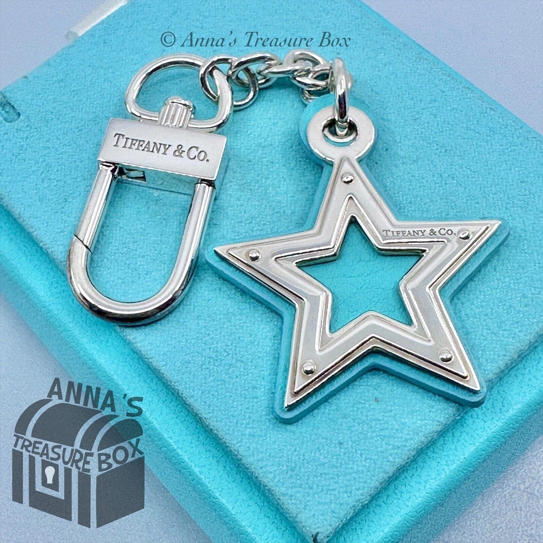 Tiffany & Co. 925 Silver and Blue Leather Star Key Holder Keychain bx ...