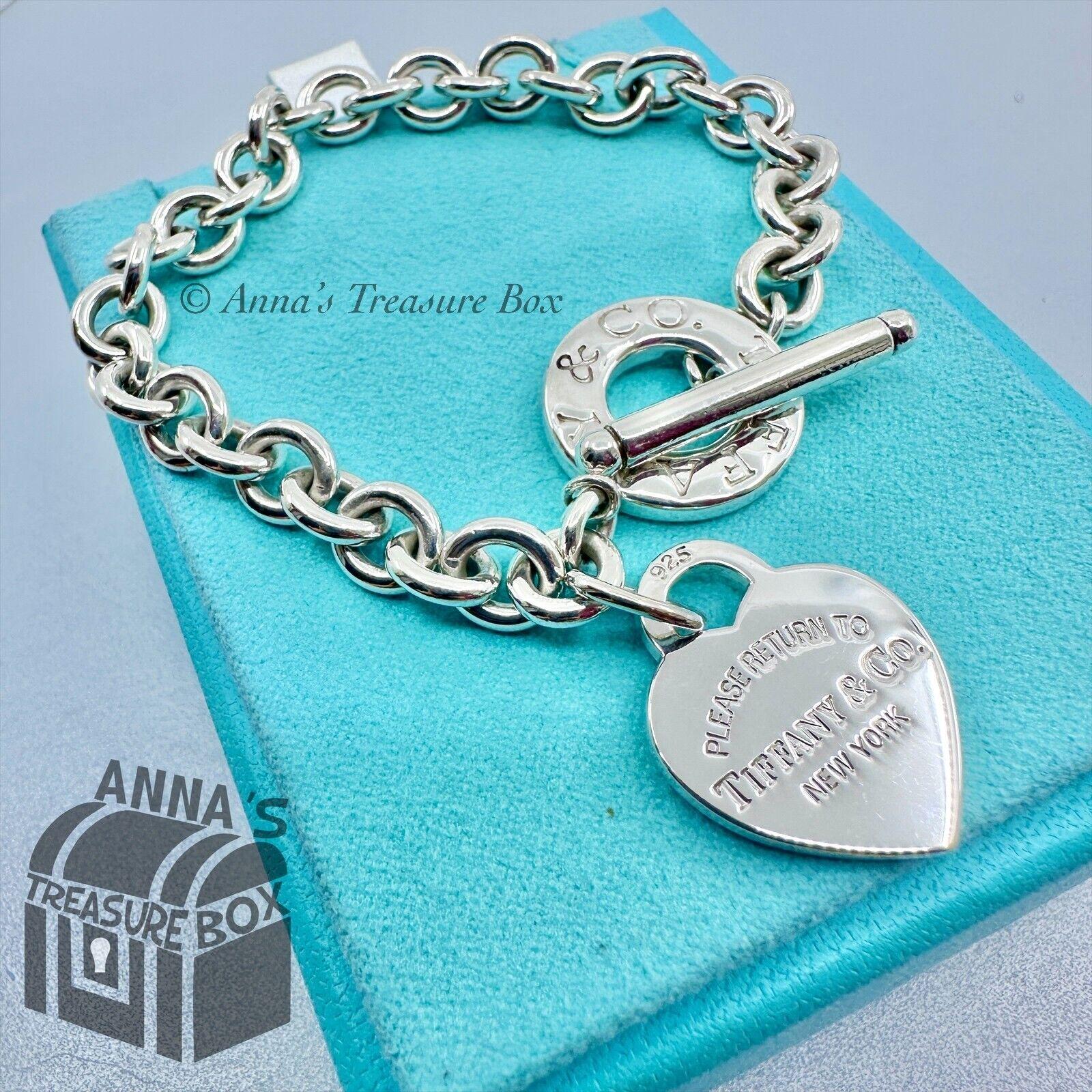 Tiffany Co. 925 Silver MED RTT Heart Tag Toggle 8.5 Bracelet pouch Etsy