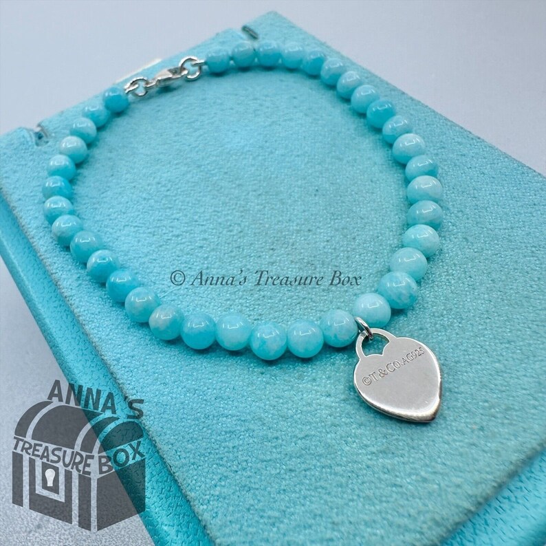 Tiffany & Co. 925 Silver Mini RTT Heart 4mm Amazonite 7 Bracelet box - Etsy