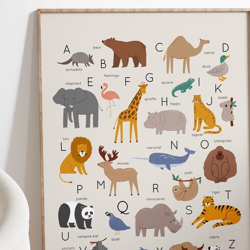 Printable Safari Nursery Alphabet Wall Art Instant Download - Etsy