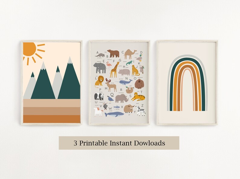 Printable Safari Boho Nursery Alphabet & Rainbow Wall Art Instant ...