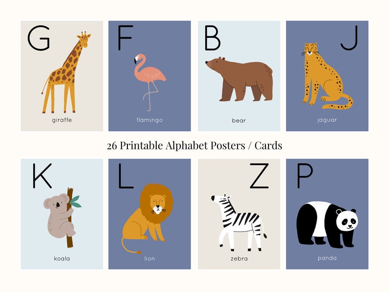 26 X Printable Animal ABC Cards or Print as Posters for Safari Jungle ...