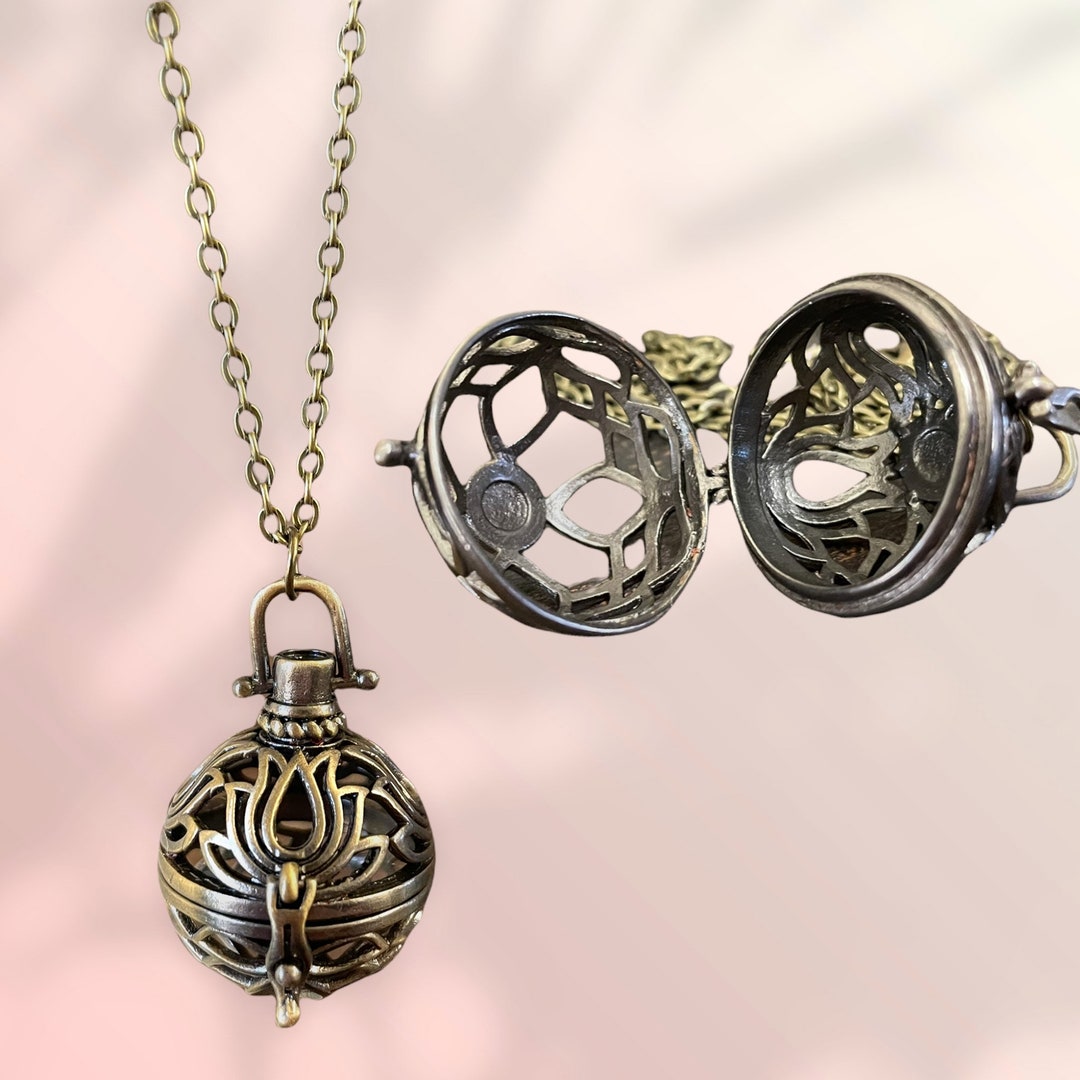 Mystic Cage Pendant / Brass Locket Necklace / Oil Diffuser / Crystal ...