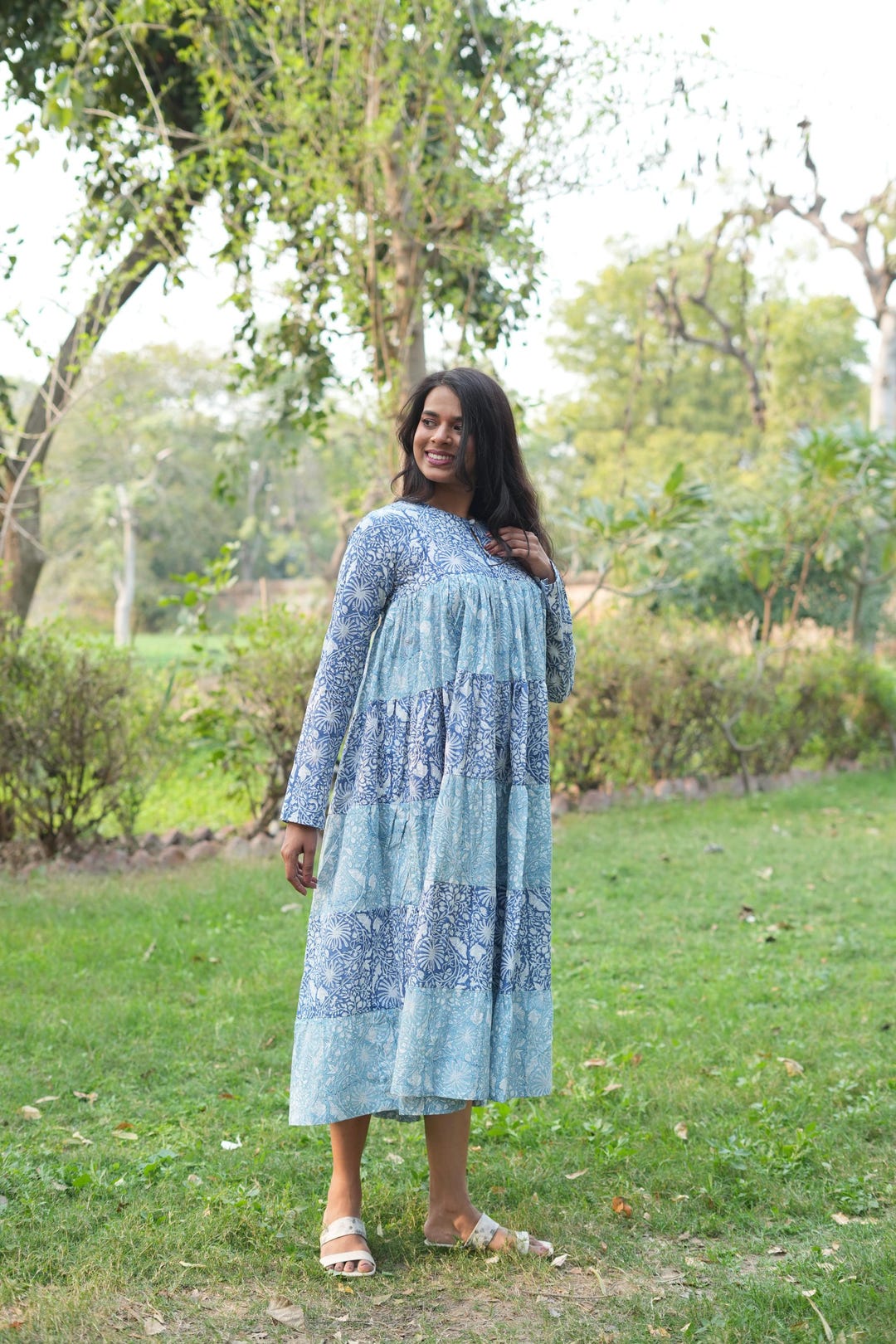 Shades of Blue, Block Print Dress, Women Long Dress, Cotton Dress for ...