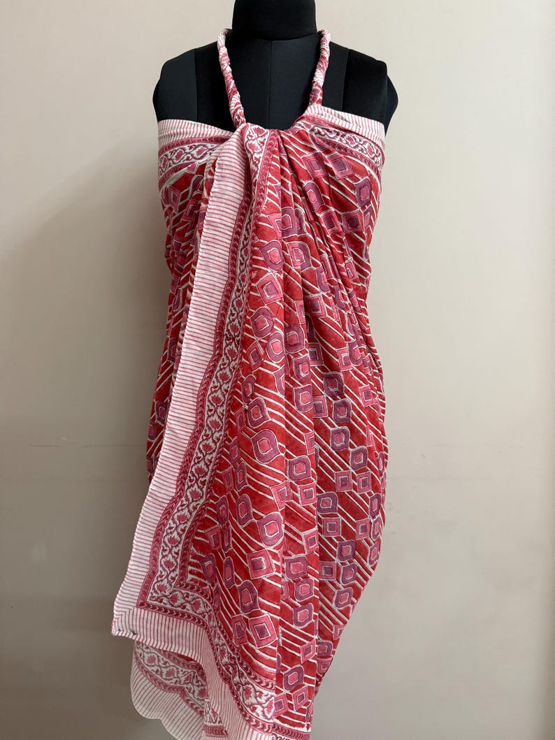 Red Cotton Sarong: Indian Block Print Beach Cover-up - Etsy