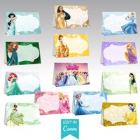 Princess Place Card Food Tent Labels | Self-edit Digital Download ...