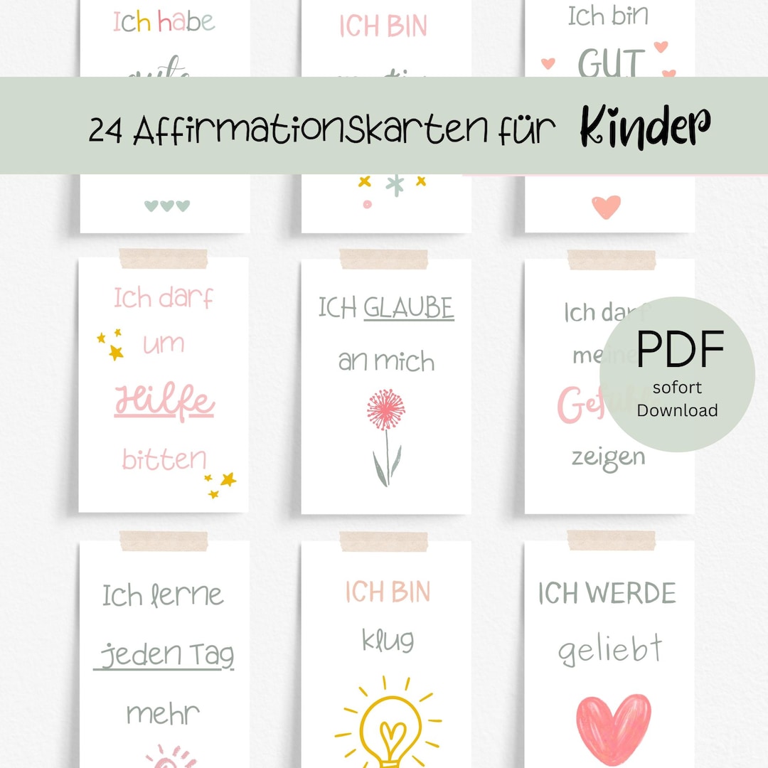 24 Affirmation Cards PDF for Children to Print Out Growth Mindset ...