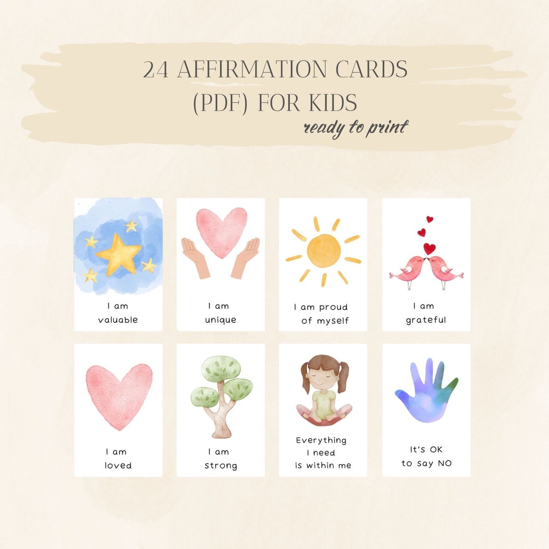 24 Affirmation Cards PDF for Kids printable L Growth Mindset L ...