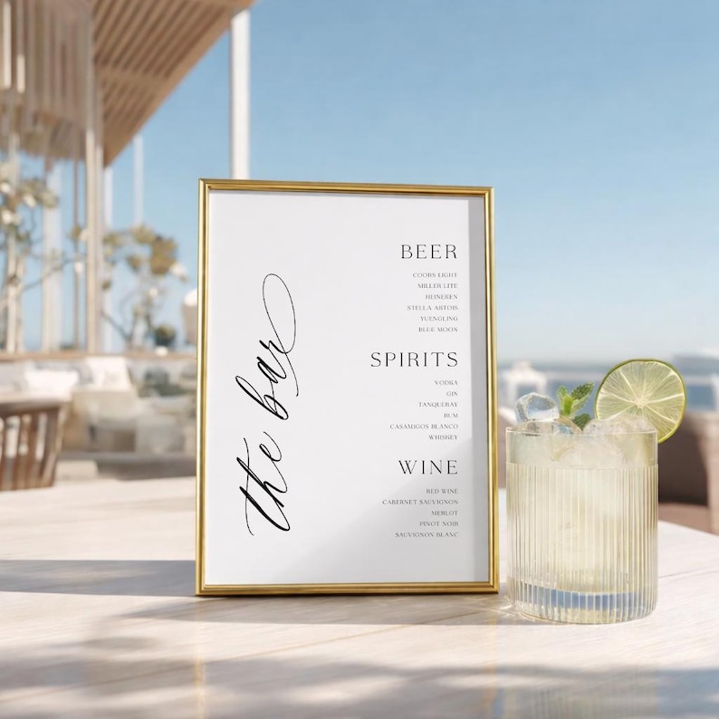 Editable Bar Sign | Elegant Classic Wedding | Digital Download | Black ...