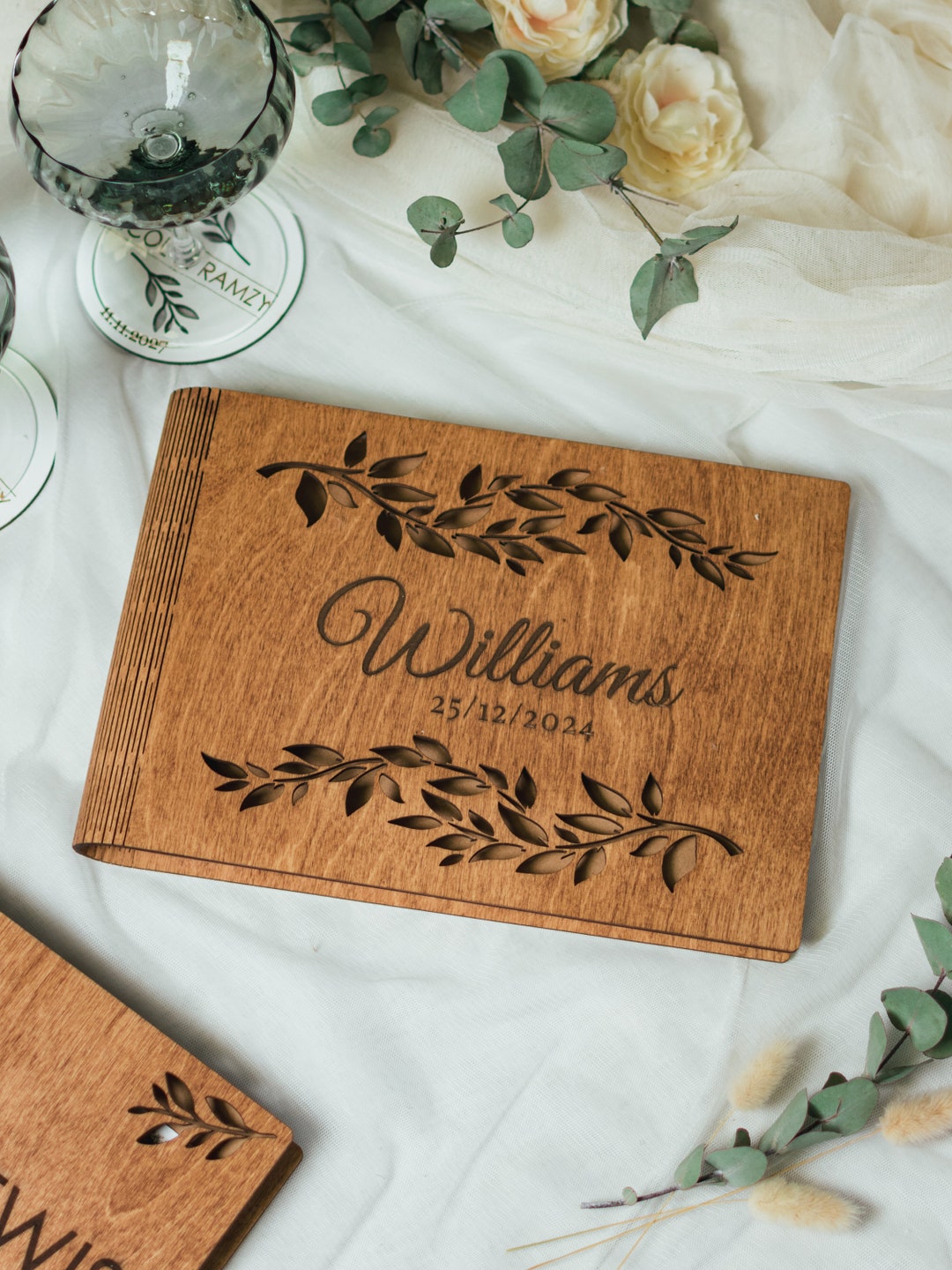 Custom Wedding Album With Calligraphy Names Wooden Guest Book New ...